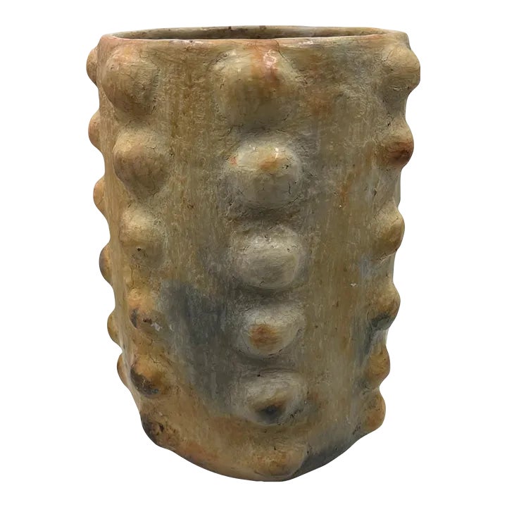 Sejnane Cylindrical Clay Bumpy Vessel - Light Large | Chairish