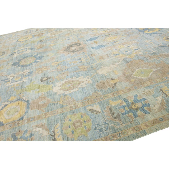 Apadana's Modern Sultanabad Wool Rug Handmade in Light Blue With Floral ...