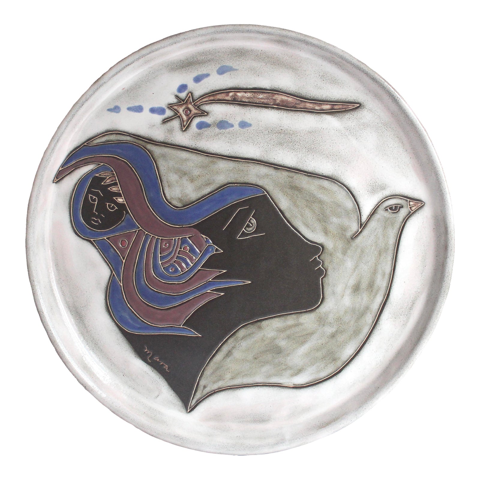 Large Vintage Mara Mexican Pottery Clay Wall Plate, Art Signed by ...