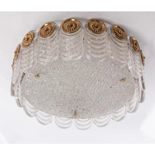 1960s Germany Kaiser Murano Glass & Brass Flush Mount Ceiling Lamp ...