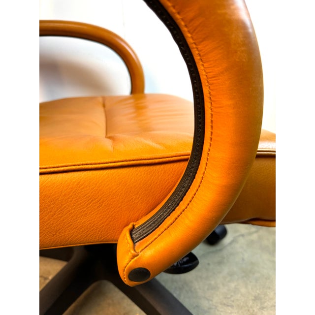 Vintage Cognac Italian Leather Executive Chair by Via | Chairish