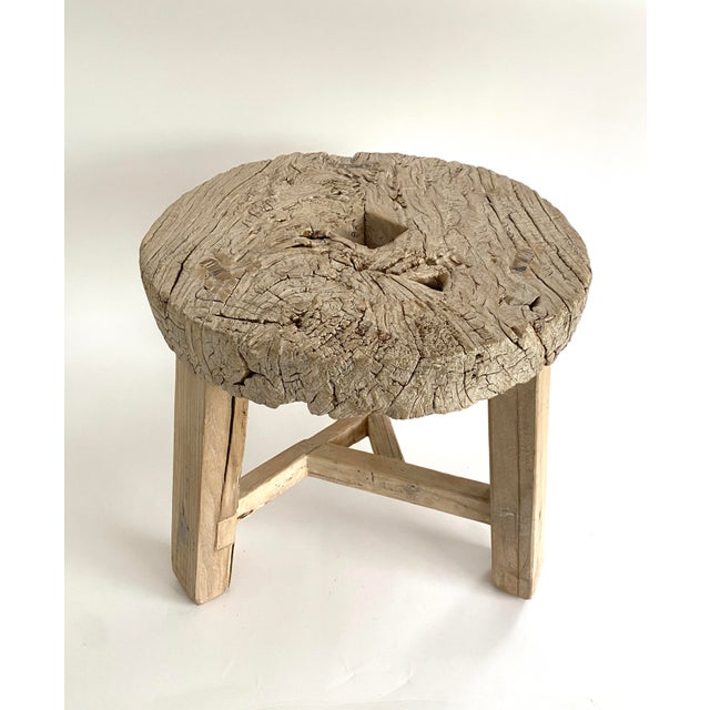 Antique Rustic Wood Wheel Side Table | Chairish