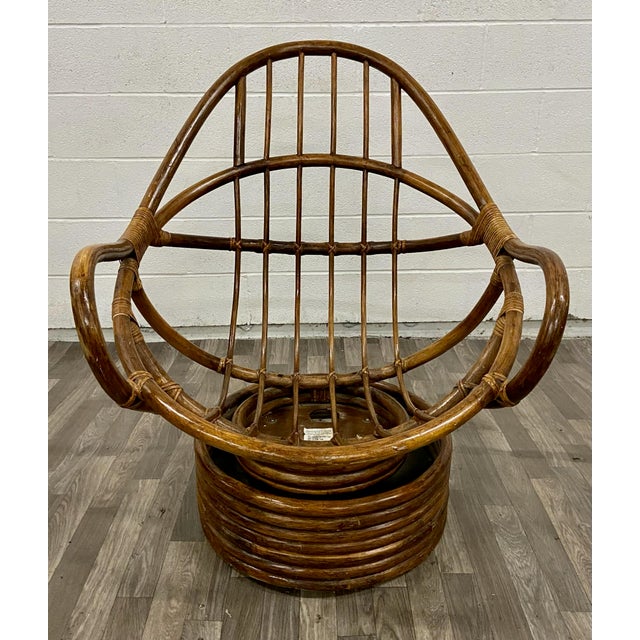 Vintage Paul Frankl Style Boho Rattan Egg Clam Swivel Chair by Fort ...