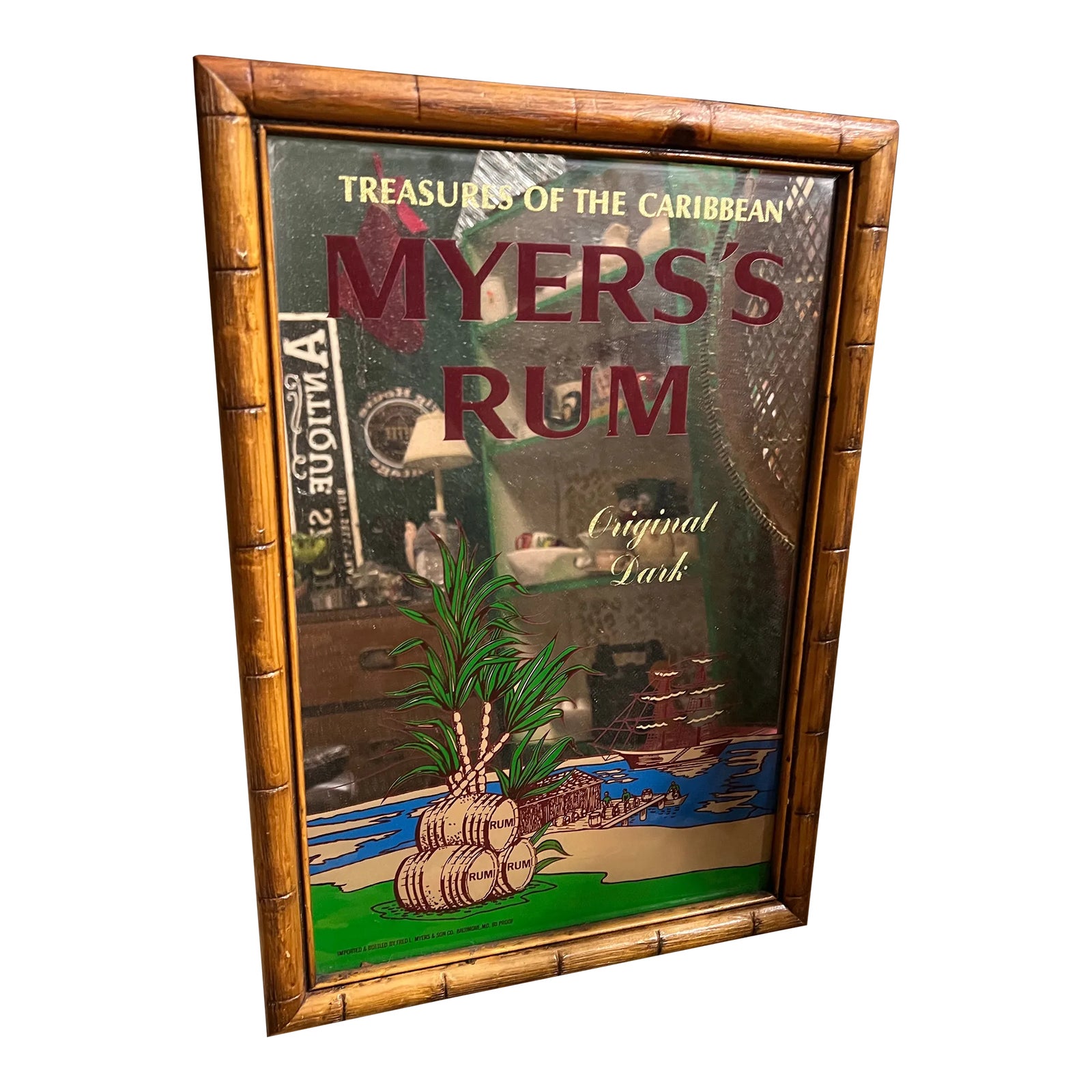 1970s Myers's Rum Decorative Wooden Mirror | Chairish