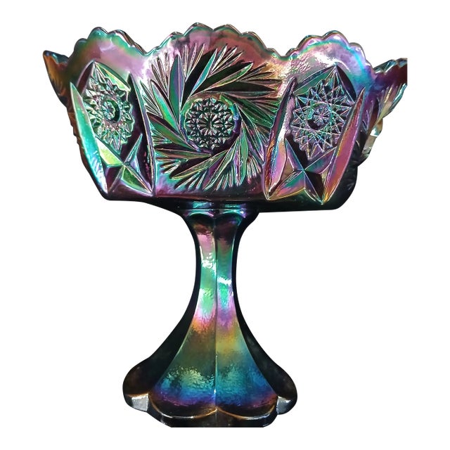 Vintage Fenton Amethyst Carnival Glass Compote | Chairish