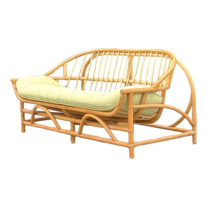 Vintage Coastal Bent Rattan Sofa | Chairish