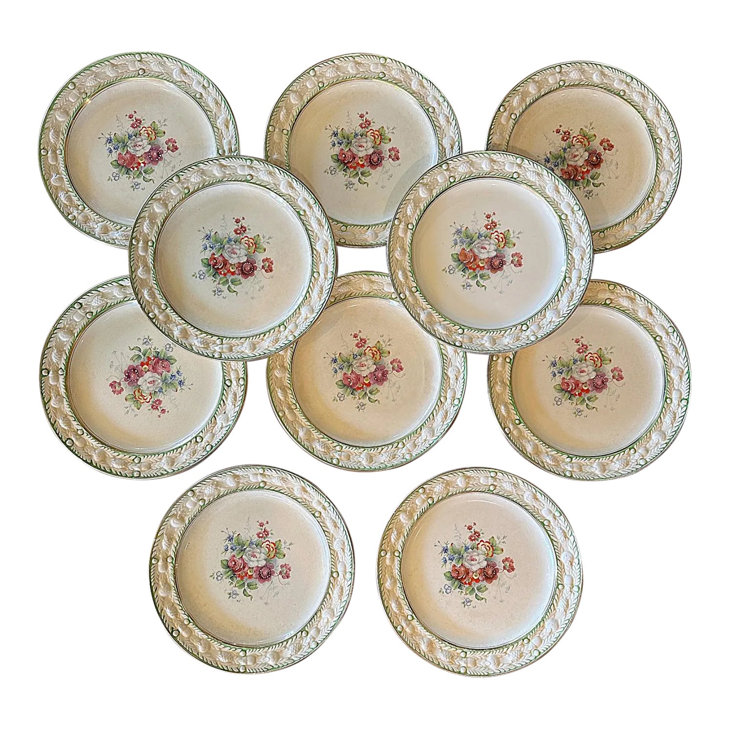 1920's Adams Royal Ivory Floral Hand Painted Dinner Plates - Set of 10 ...