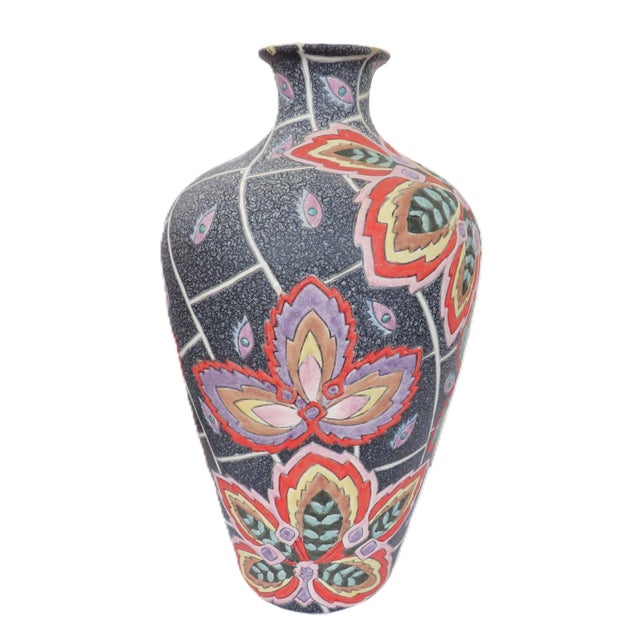 Pair of 15" Abstract Art Pottery Vases Post Modern | Chairish