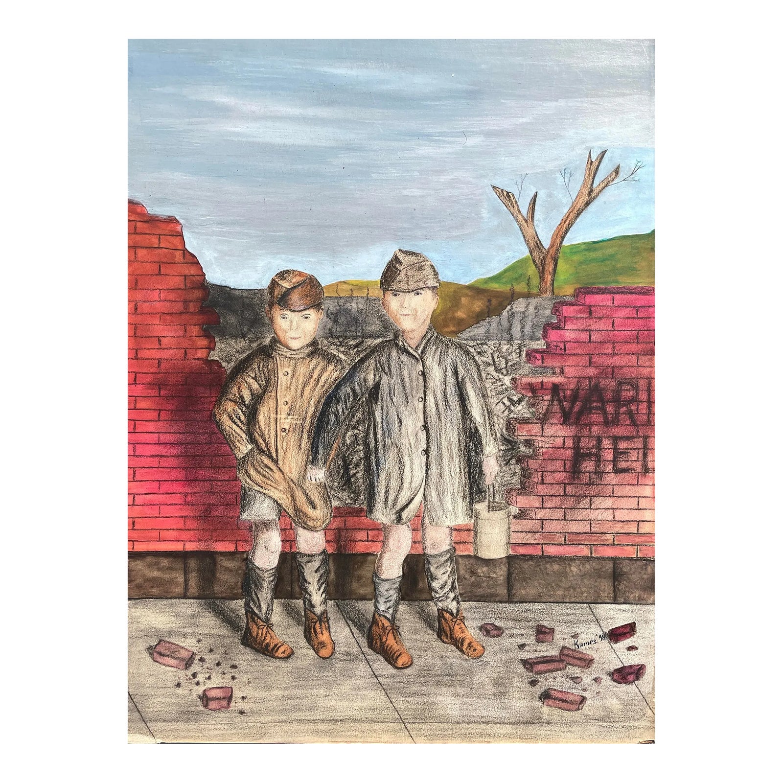 1948 World War II Aftermath Painting by Kamps | Chairish