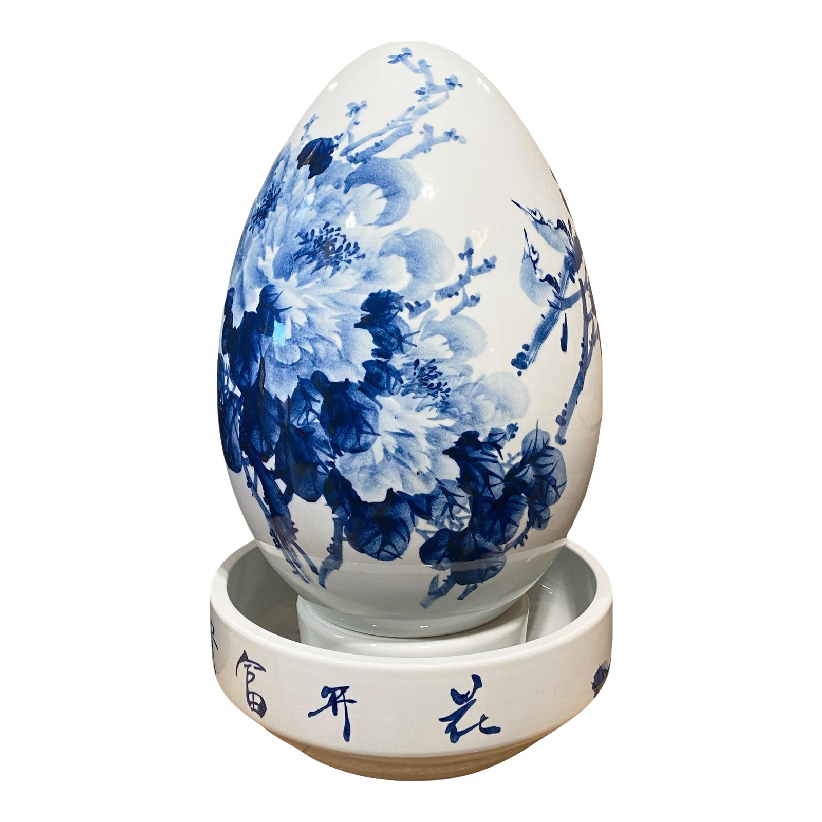 Vintage Chinoiserie Blue and White Porcelain Egg Shaped Water Fountain ...