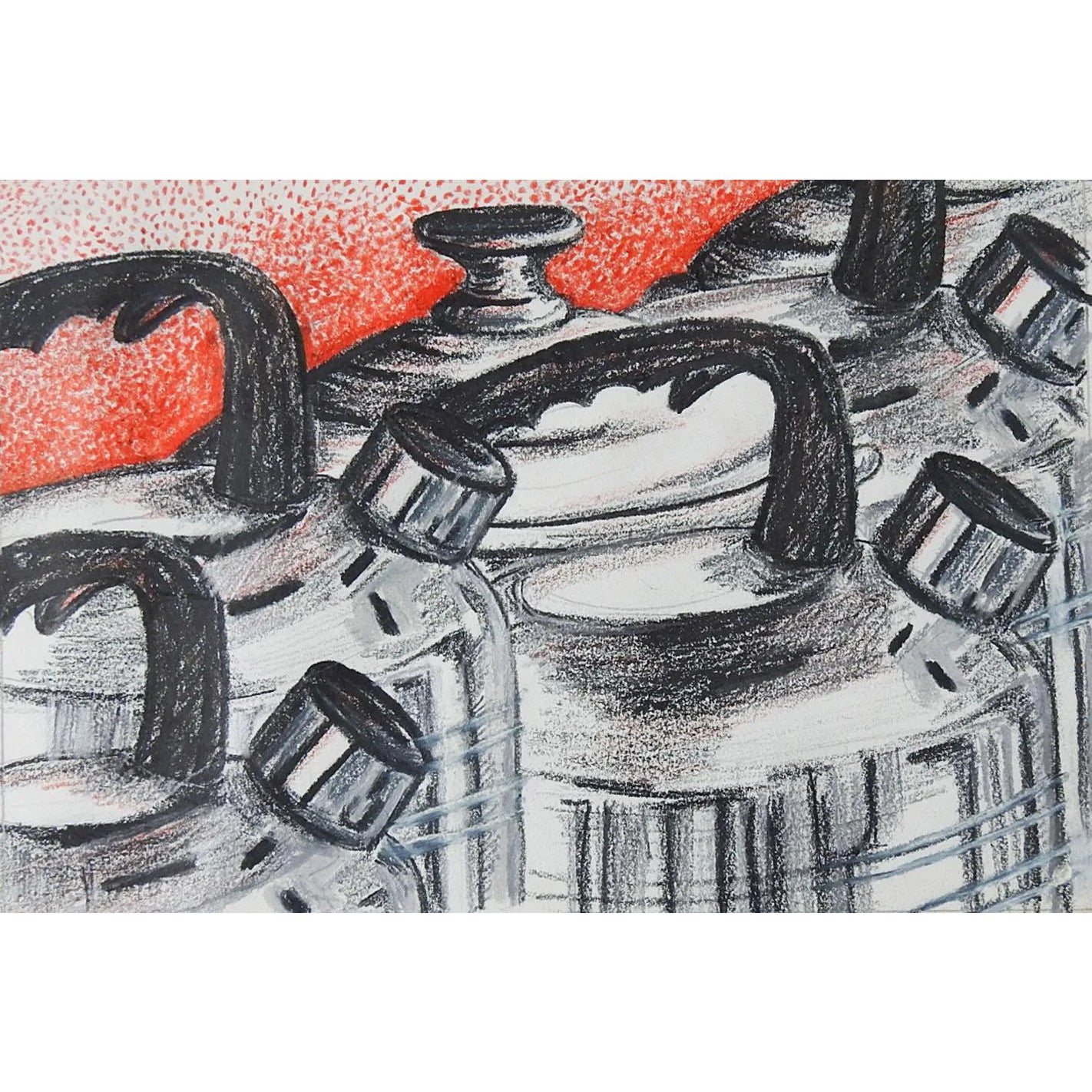 Vintage Still Life With Tea Kettles Drawing | Chairish