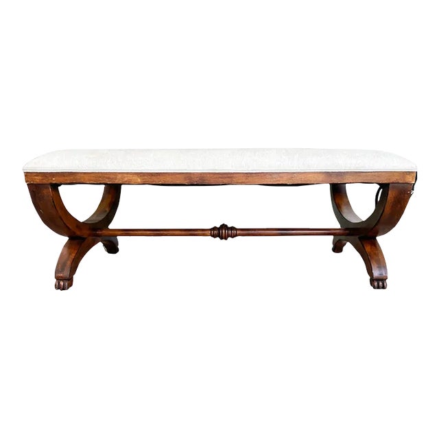 Chippendale Mahogany Upholstered Curule Bench With Paw Feet | Chairish