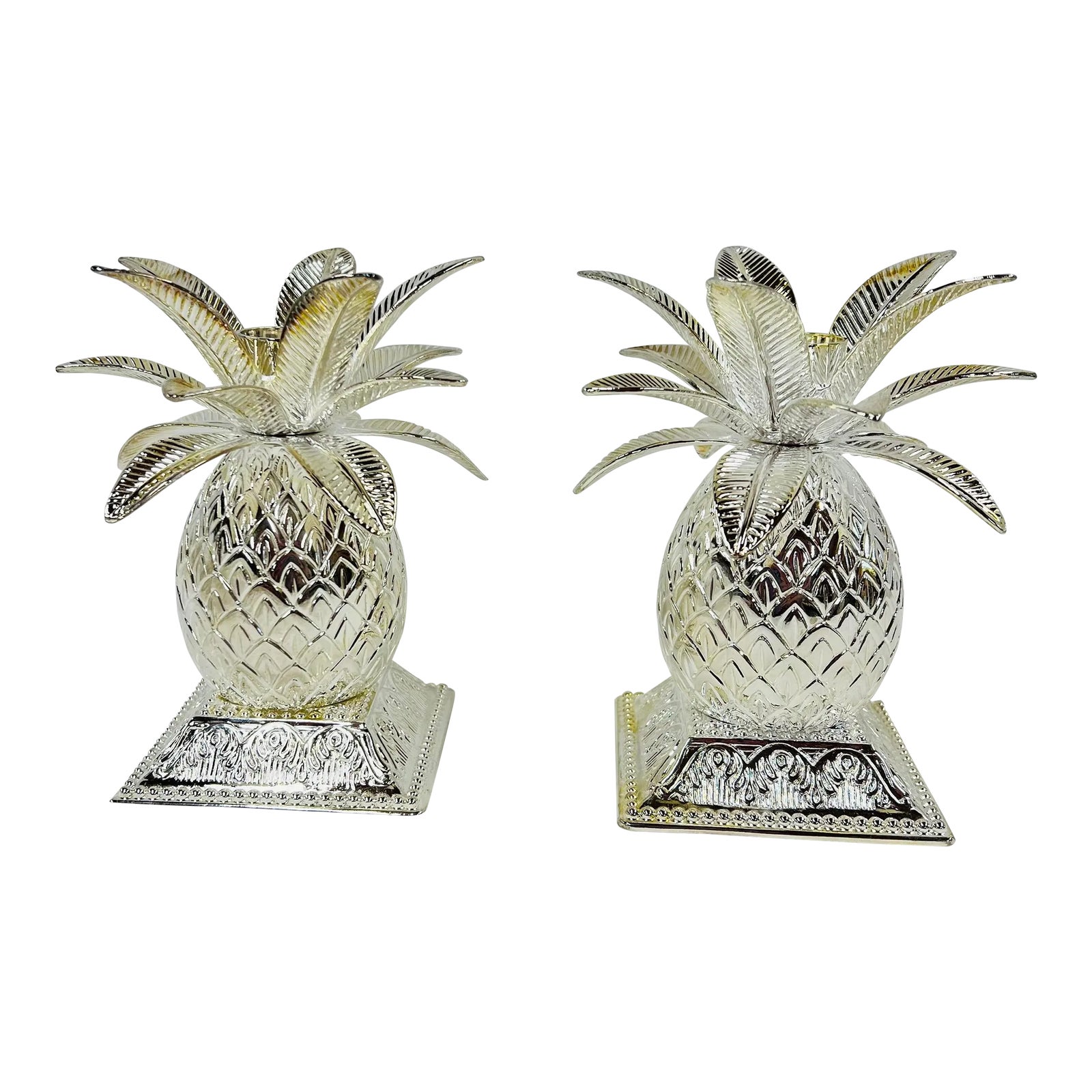 Godinger Silverplate Pineapple Candleholders - a Pair | Chairish