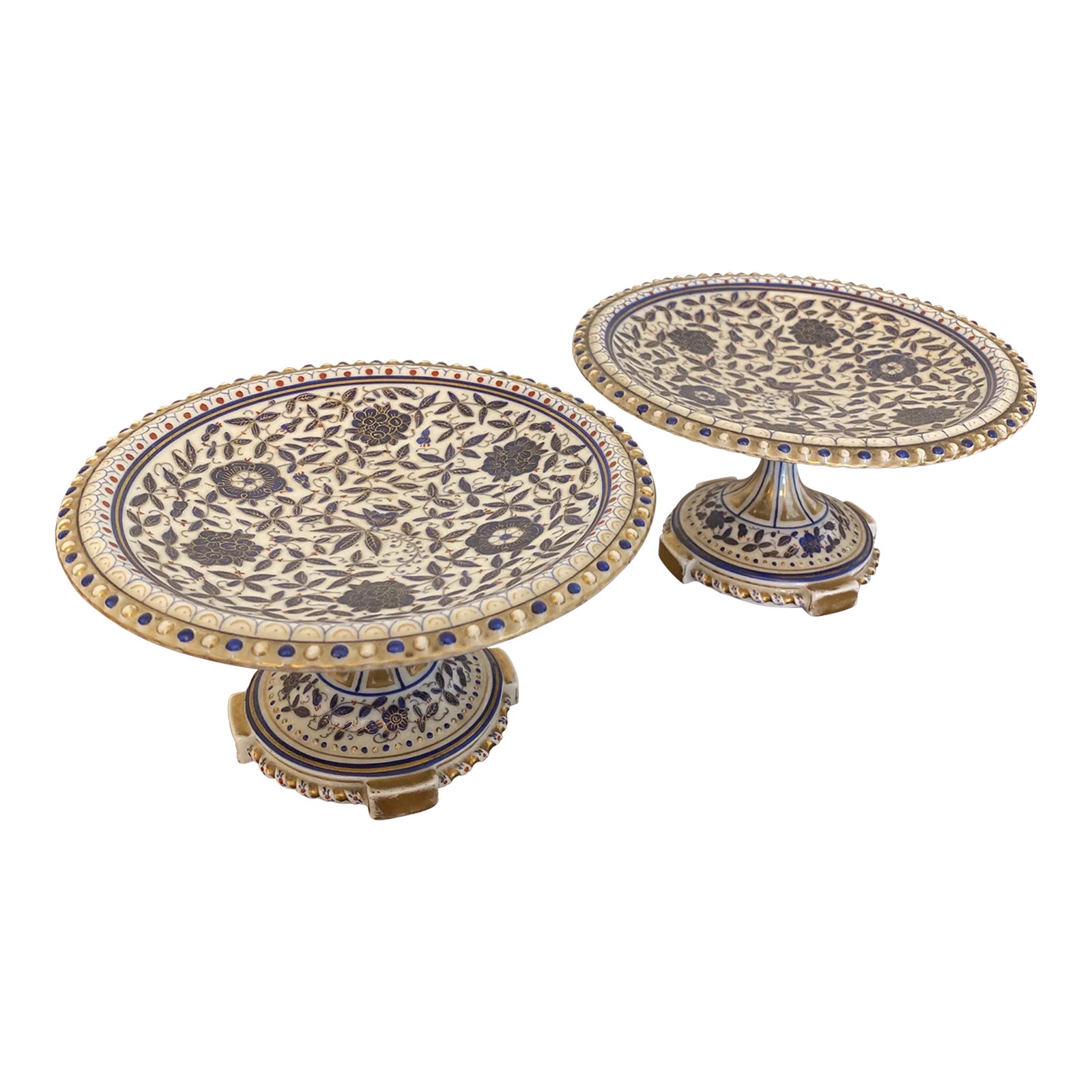 19th Century Russian Blue and White Enamel Porcelain Tazza a Pair ...
