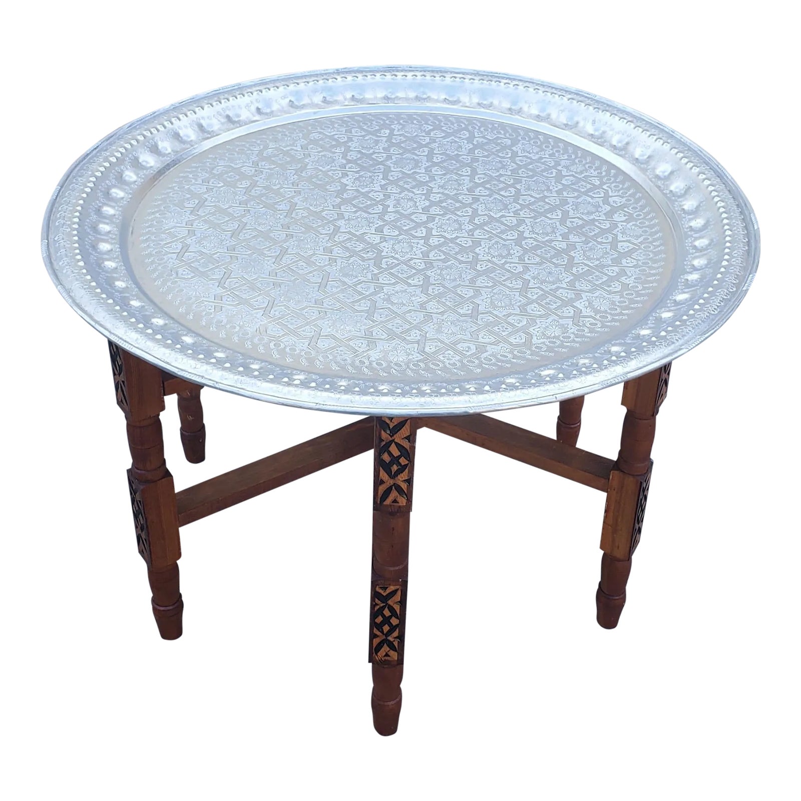 Moroccan Silver Tray Table | Chairish