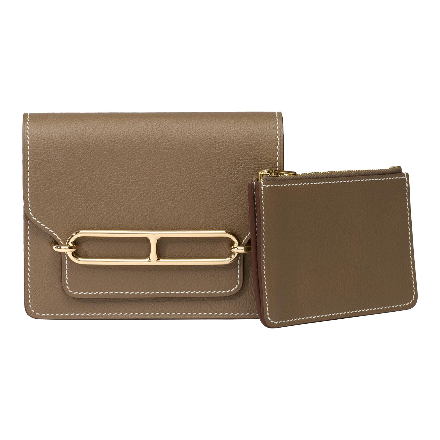 Hermes Beautiful Roulis Slim Compact Wallet In Etoupe Evercolor Leather ...