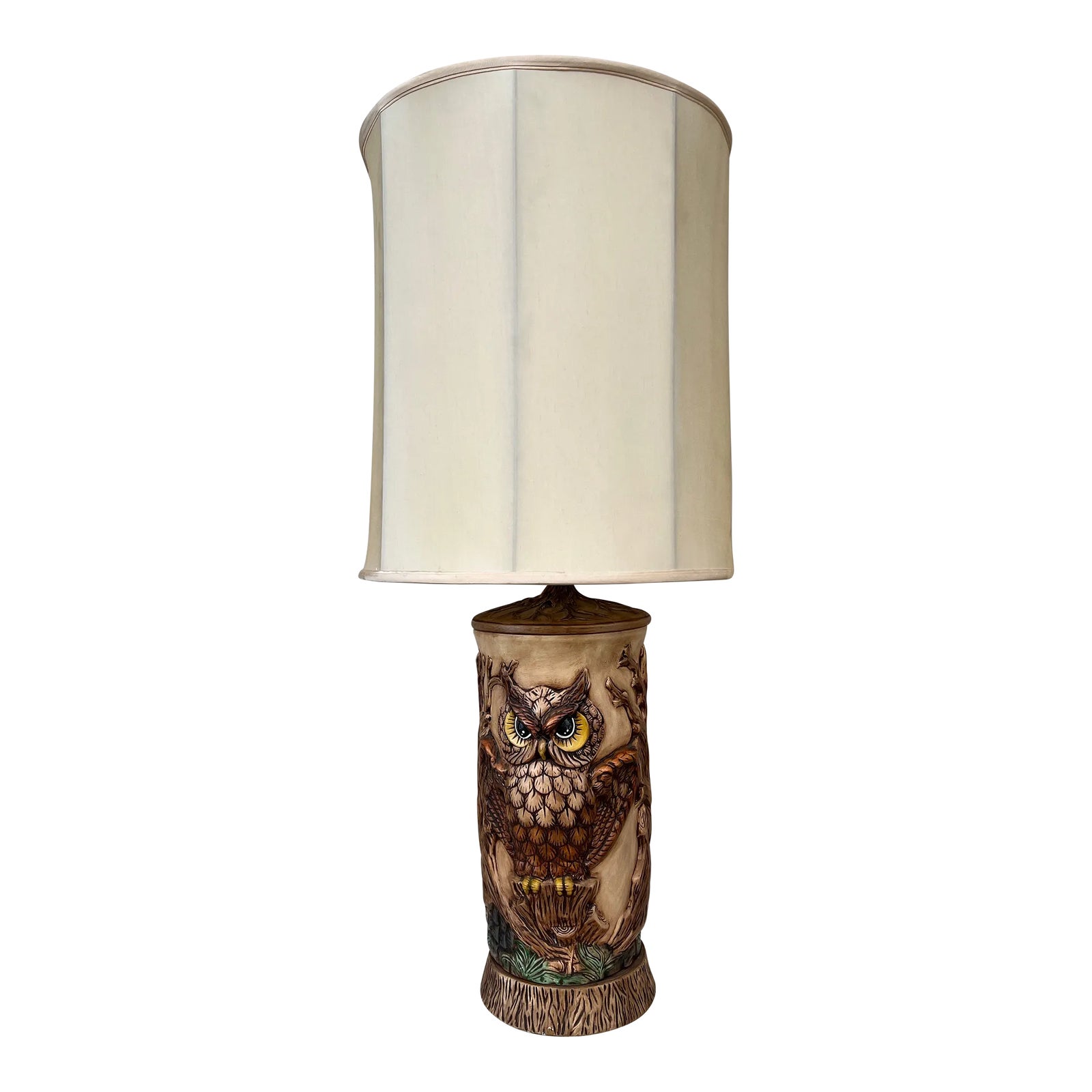 1960s Ceramic Owl Lamp With Shade | Chairish