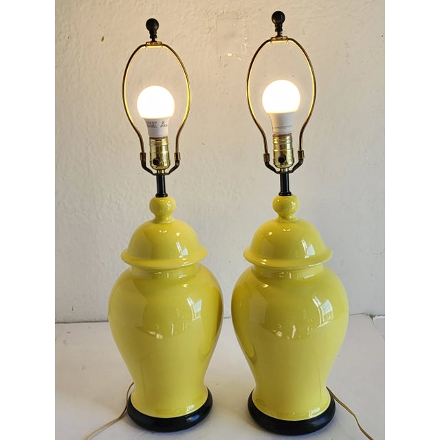 Vintage Yellow Ginger Jar Table Lamps-A Pair | Chairish