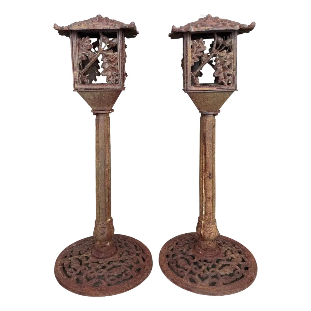 Mid 19th Century Cast Iron Garden Pedestal Lanterns With Acorn Detail ...