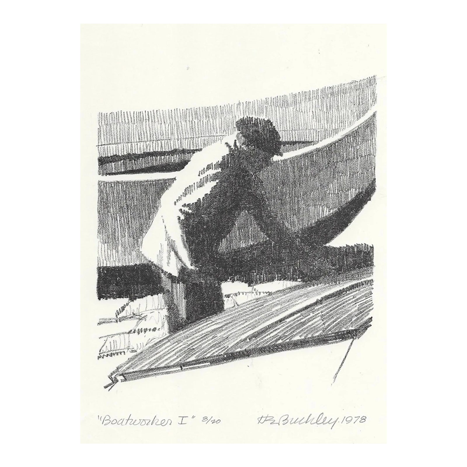 1978 Harry Buckley Boatworker Lithograph | Chairish