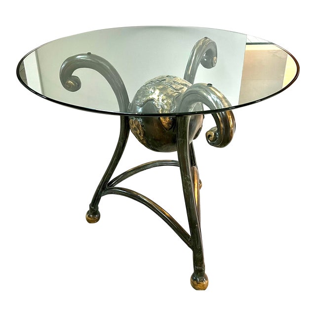 Bronze Scuptural Round Glass Center Table With Globe | Chairish