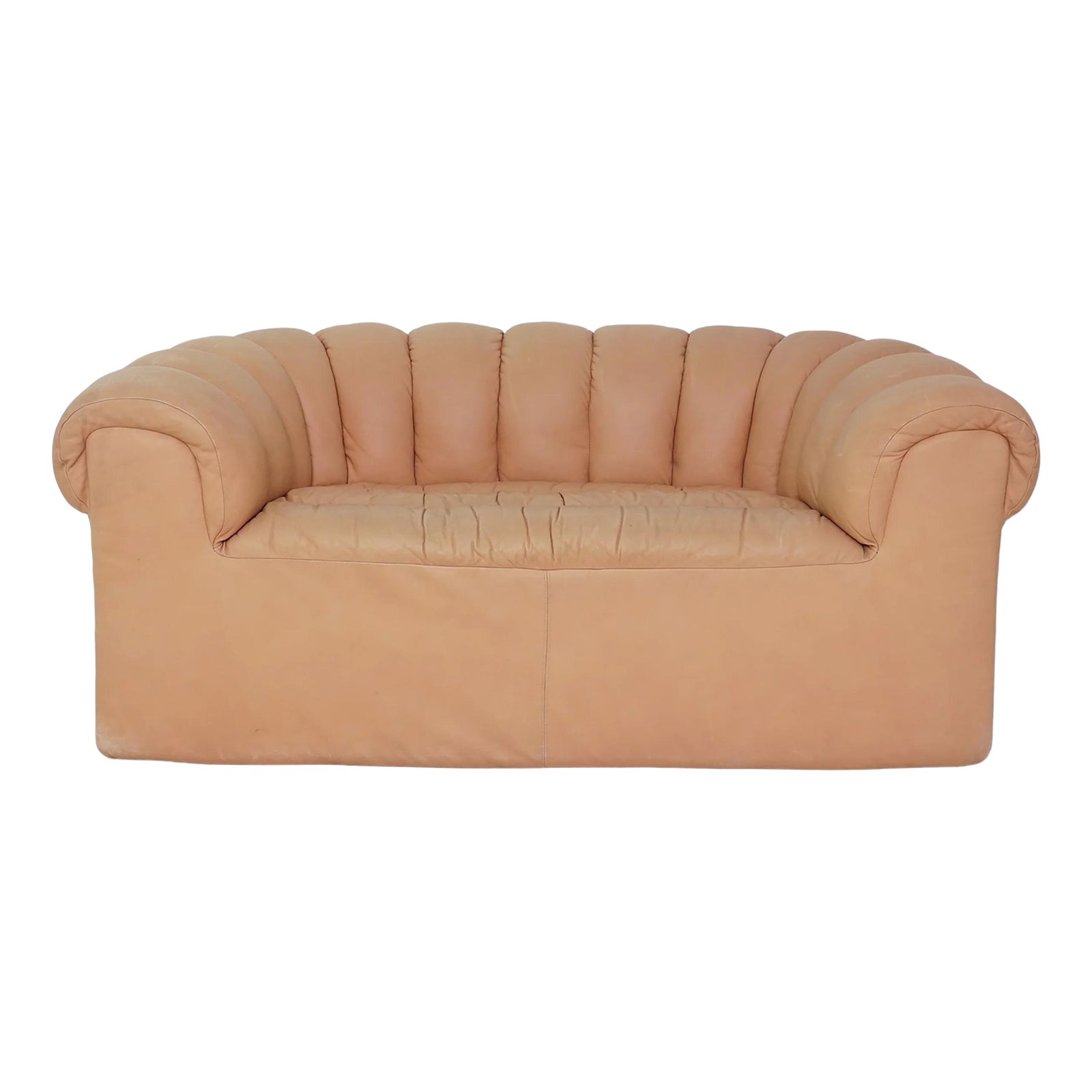 Leather Channel Back Loveseat | Chairish
