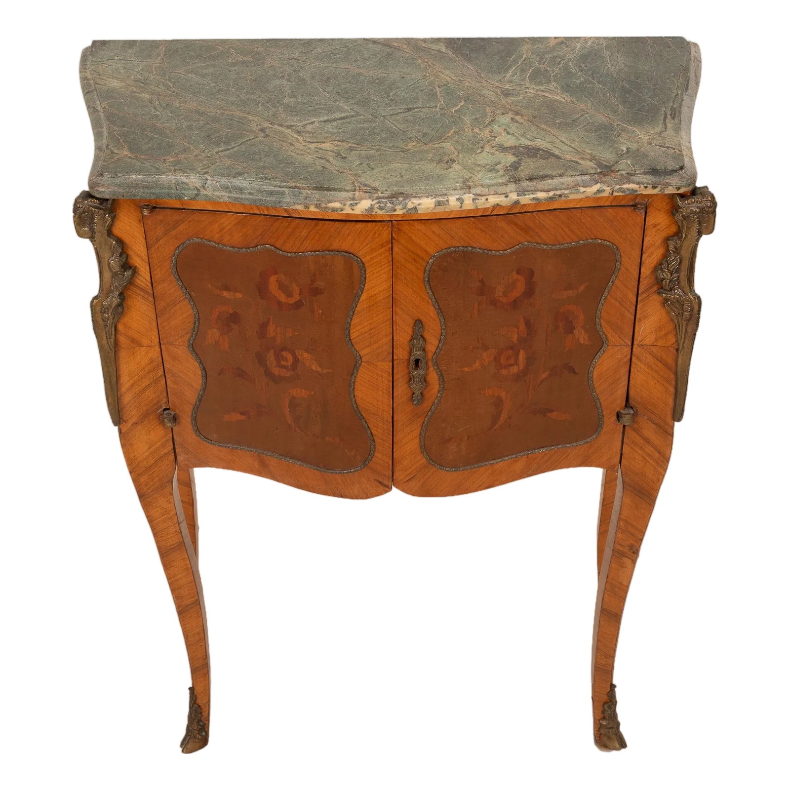 Antique French Louis XV Style Commode W/ Green Marble Top & Marquetry ...