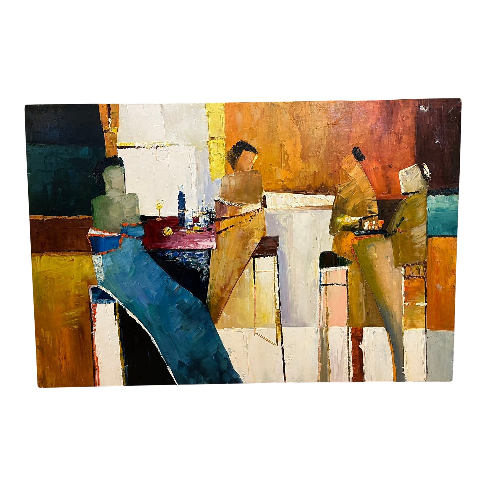 1980s Abstract Cocktail Bar Scene Painting | Chairish