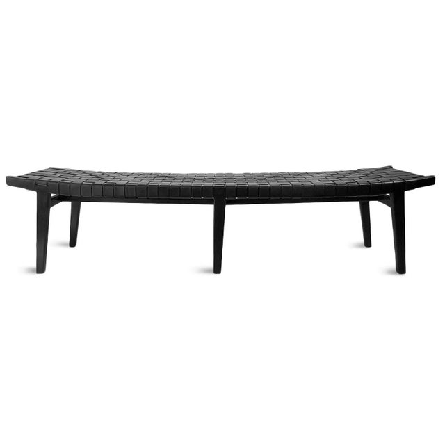 Black Leather Strap Bench | Chairish