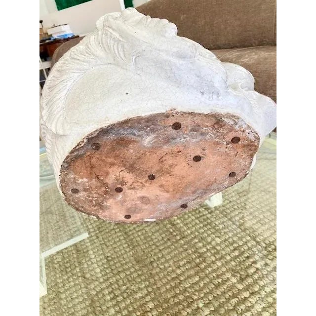 Italian White Glazed Terra Cotta Lion Cache Pot | Chairish