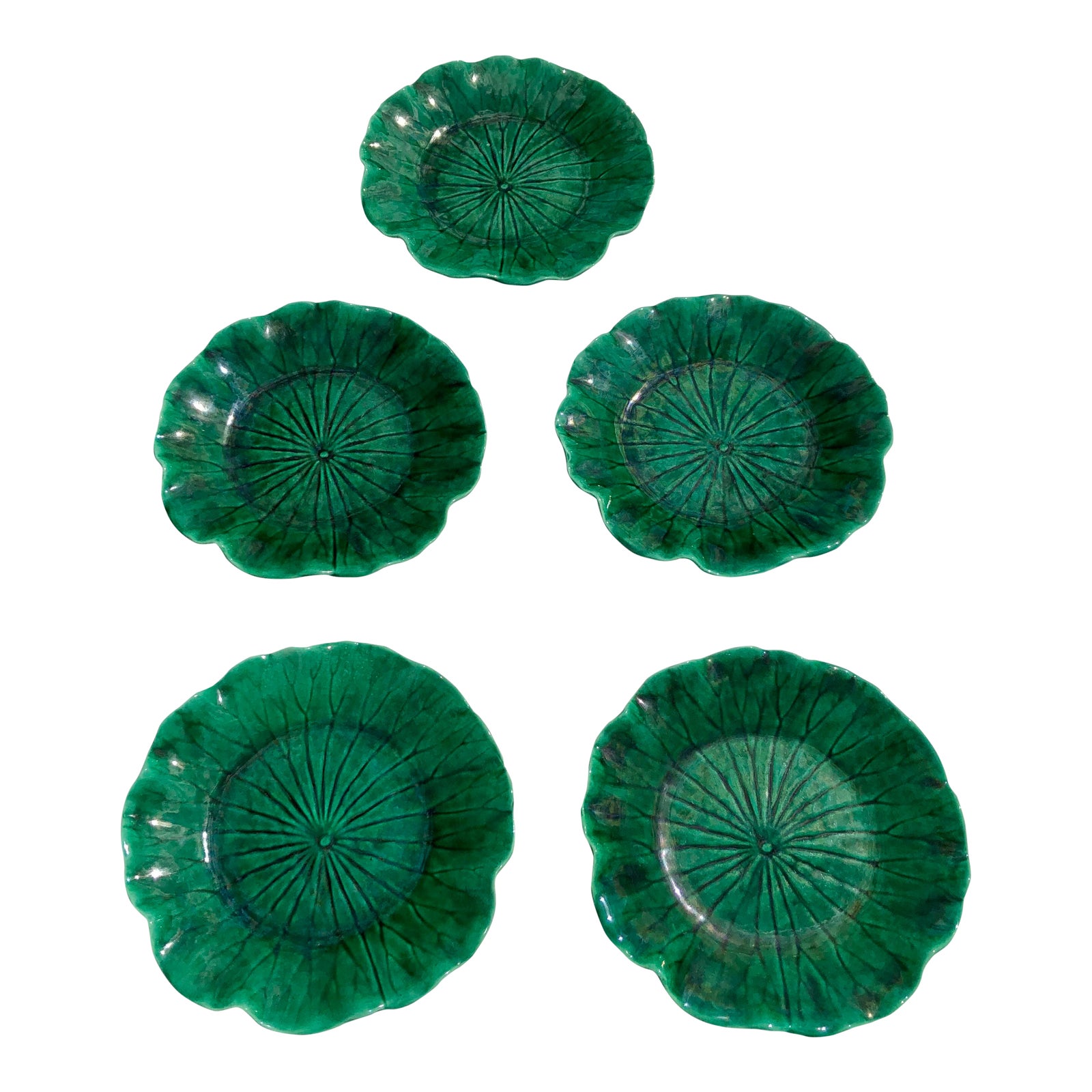 1940s Vintage Handmade Majolica Deep/Bright Green Lotus Leaf Pattern ...