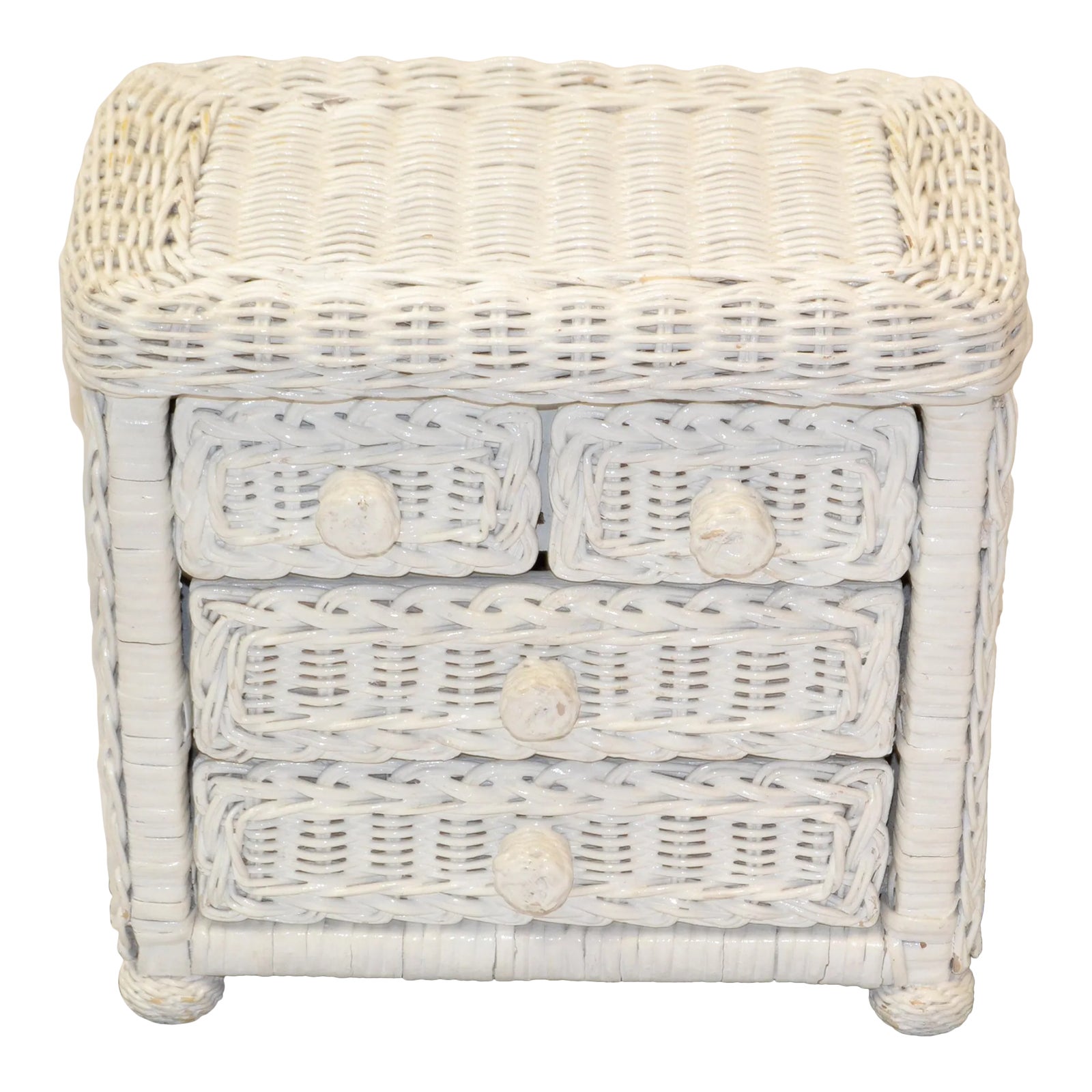 1980s Boho Chic Handmade Wicker White Jewelry Chest | Chairish