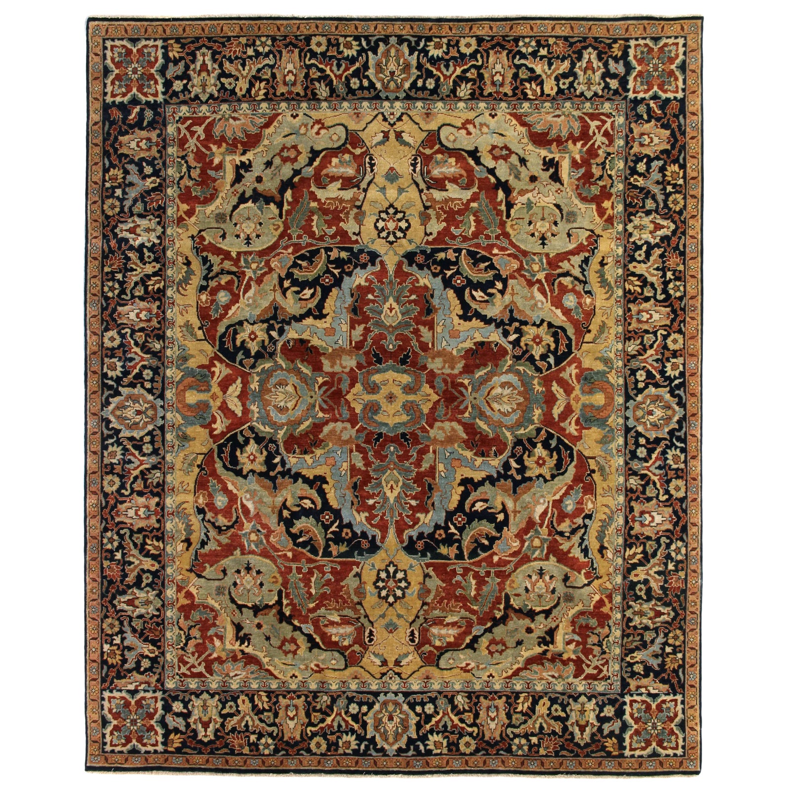 Serapi Hand knotted Wool Red/Blue Rug-14'x18" | Chairish