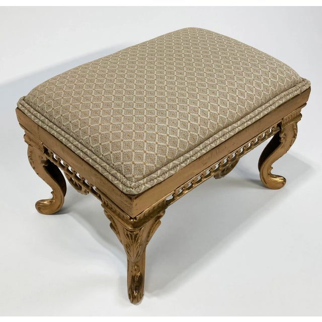 Vintage Upholstered Footstool With Cast Brass Base | Chairish