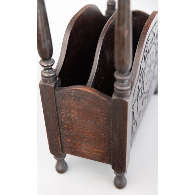 Antique English Carved Oak Library Book Trough and Magazine Rack Stand ...