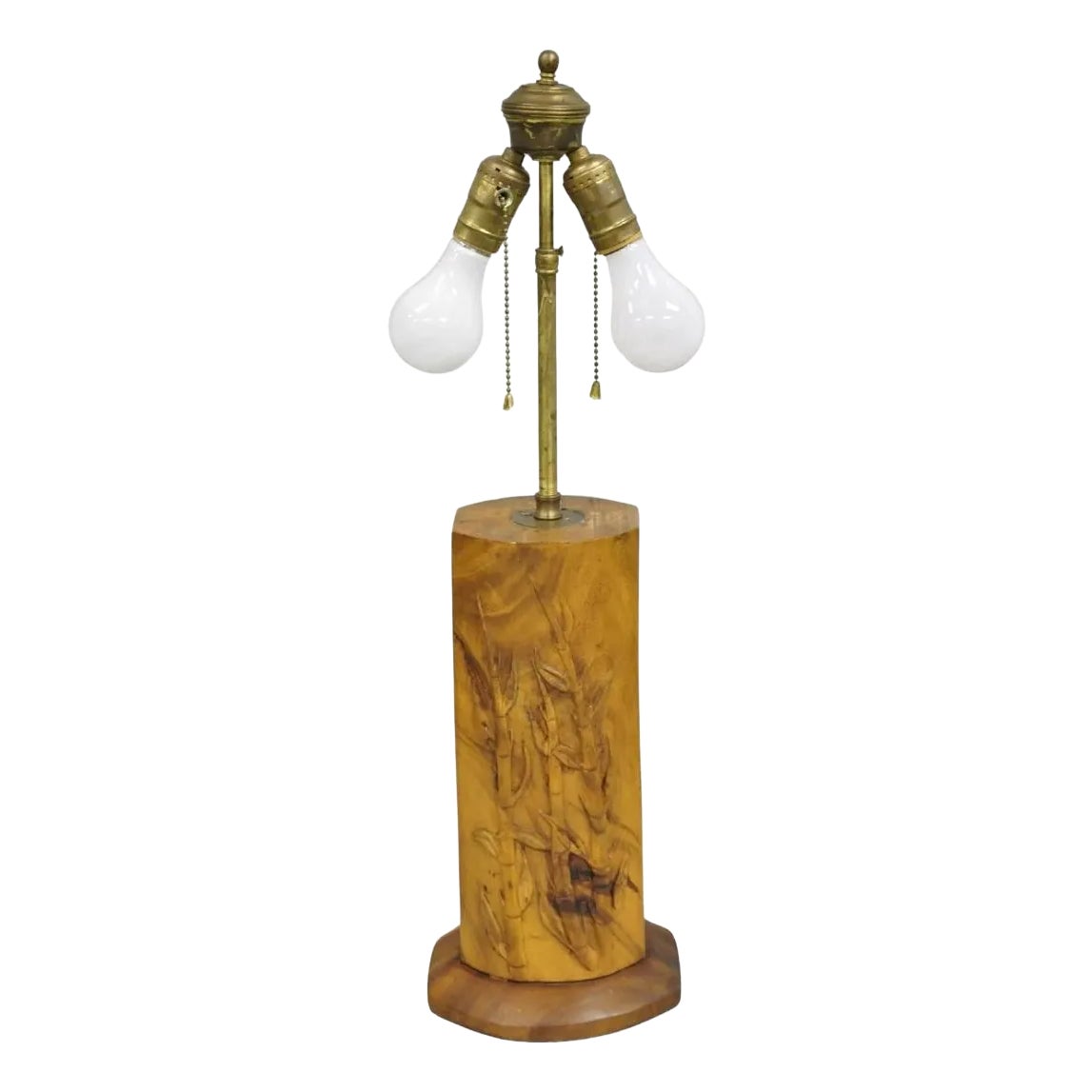 Antique Chinese Carved Solid Teak Wood Block Bamboo Chute Table Lamp ...