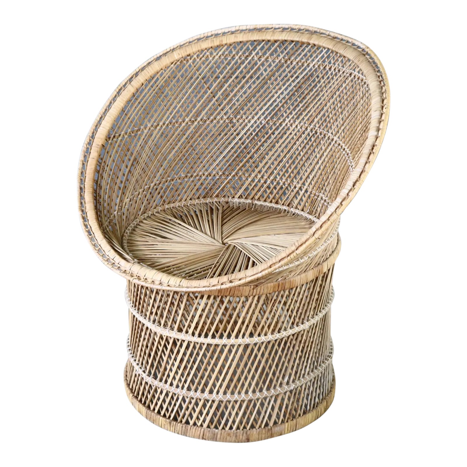 Vintage Wicker Rattan Peacock Style Chair Hoop Barrel Woven Cane Retro ...