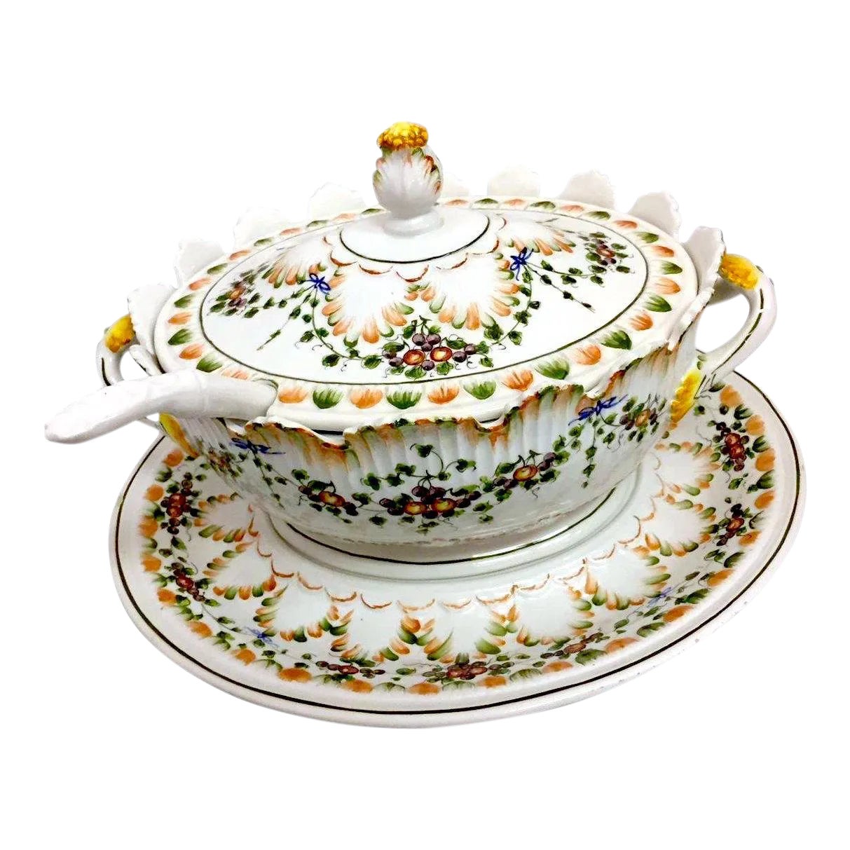 1940s Italian Floral Pattern Soup Tureen & Ladle | Chairish