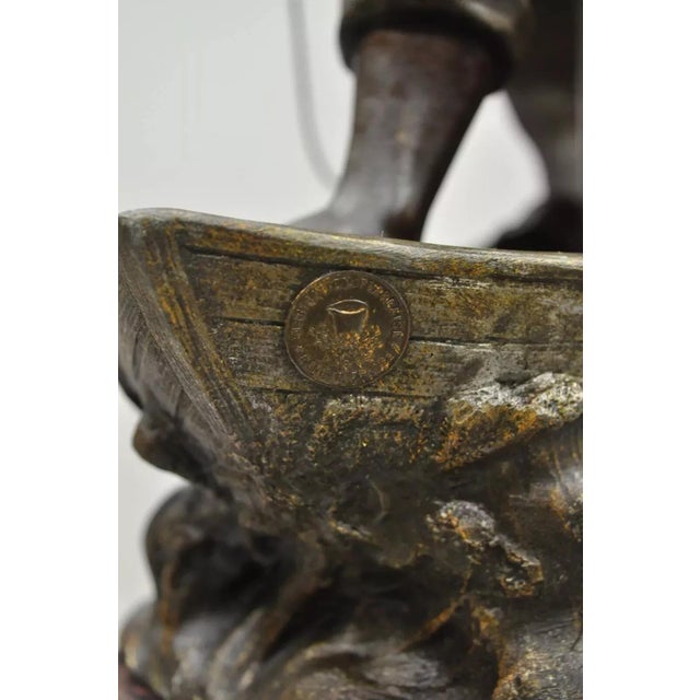 Antique French Spelter Metal Sailor Watchman on Ship Wooden Base, Made ...