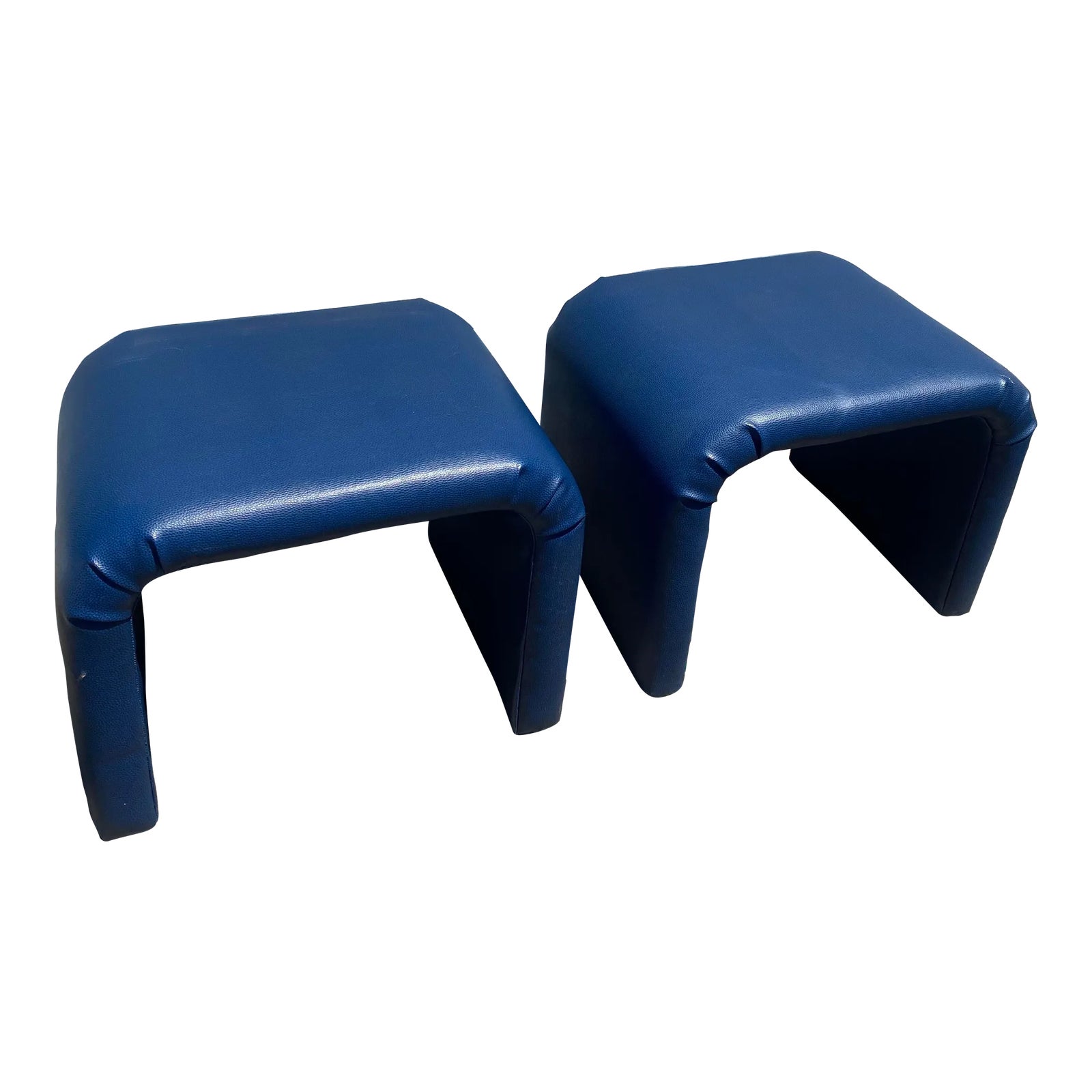 1980s Pair of Post Modern Blue Faux Leather Waterfall Ottoman ...