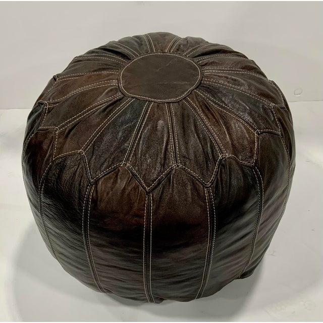 Modern Chocolate Brown Leather Poof Ottoman | Chairish