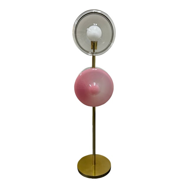 Bomma Orbital Venus Pink Polaris White With Brass Floor Lamp | Chairish