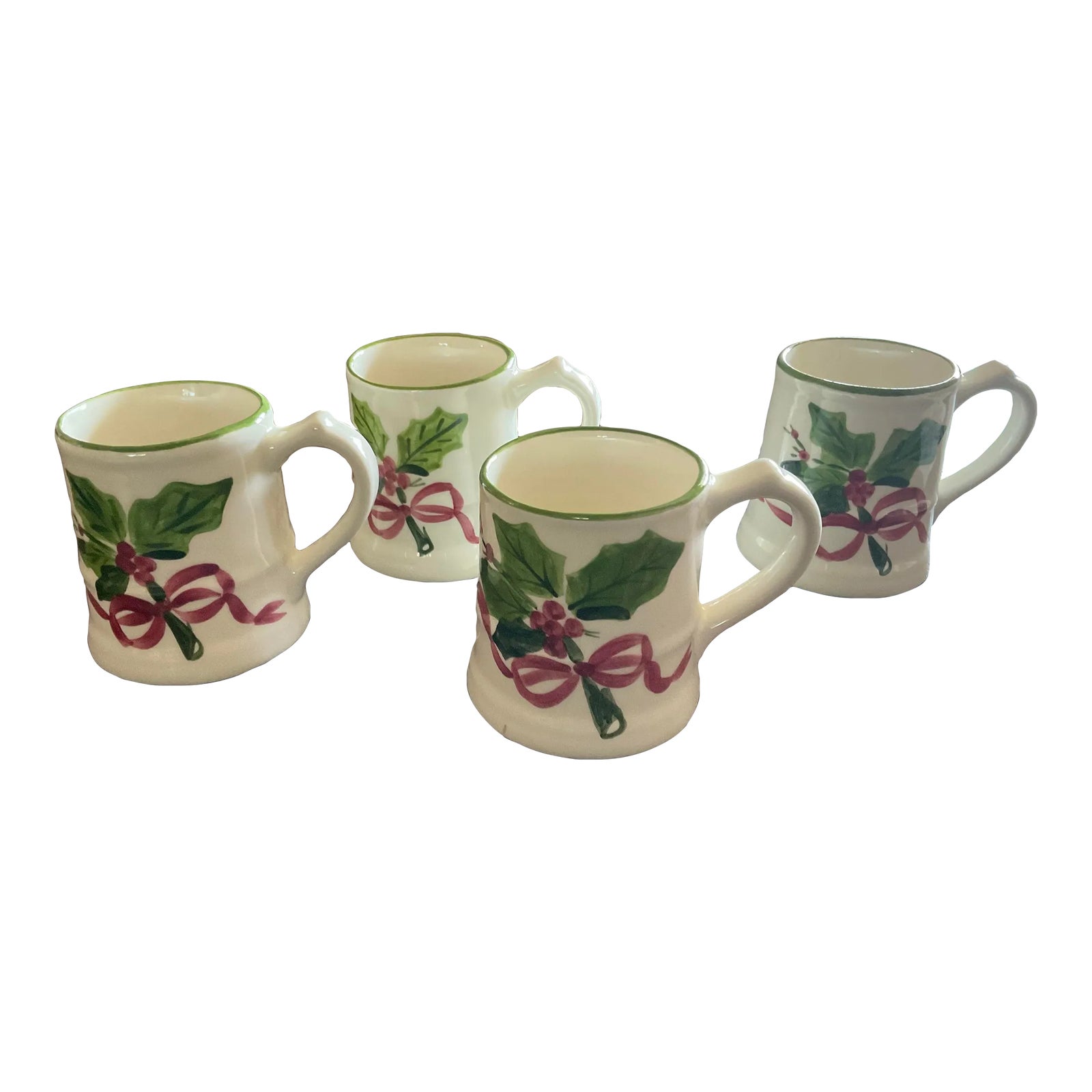 Vintage La Pottery by n.s. Guston Co. Christmas Holly Mugs- Set of 4 ...