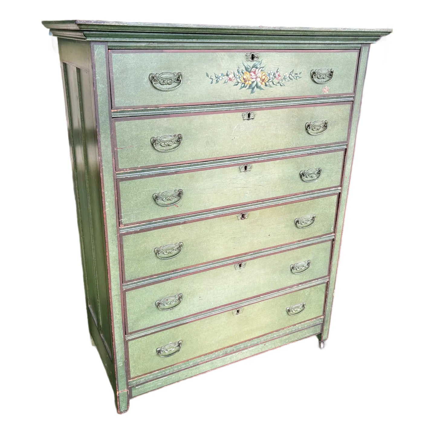 Antique Green Tallboy | Chairish