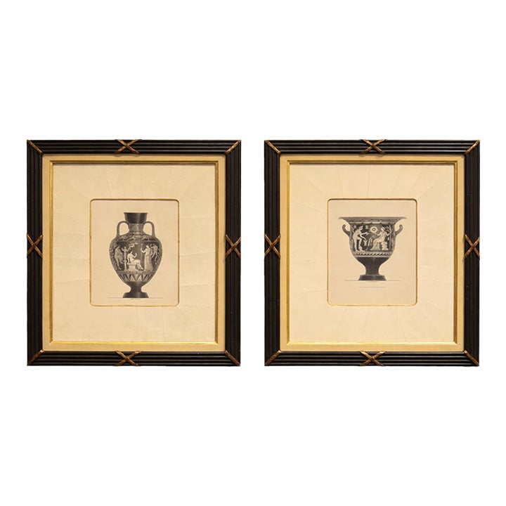 Pair of Neoclassical Engravings of Greek Vases in Custom Black & Gilt ...