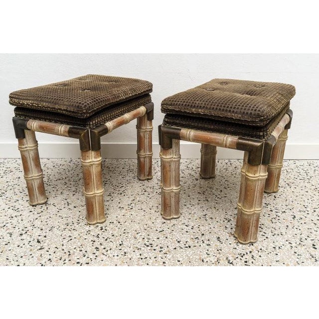 Faux Bamboo Brown Stools Benches - a Pair | Chairish