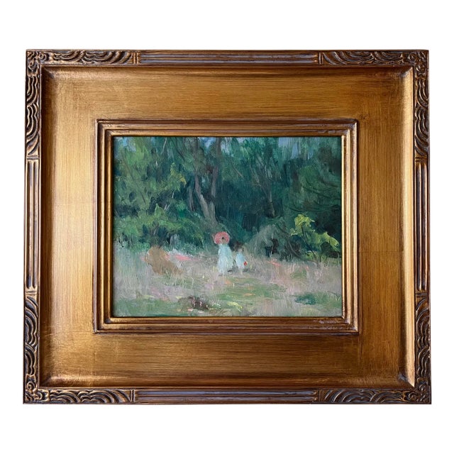 American Impressionist Oil Painting Figures in a Landscape New England ...