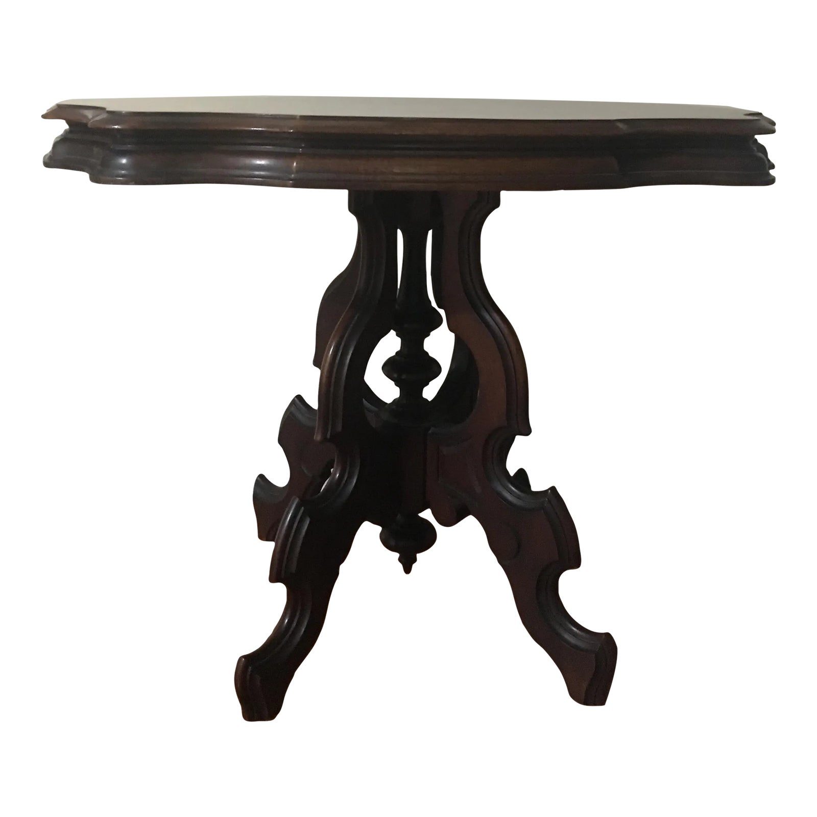 19th Century Antique Eastlake Walnut Turtle Top Parlor Table | Chairish