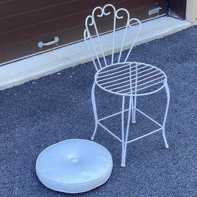 White Enameled Wrought Iron Decorative Vanity Stool | Chairish