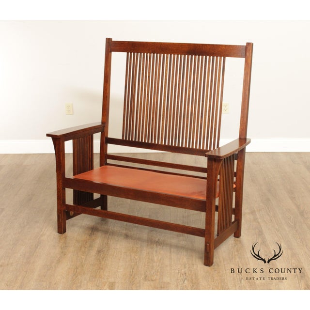 Stickley Mission Collection Oak Spindle Settee | Chairish